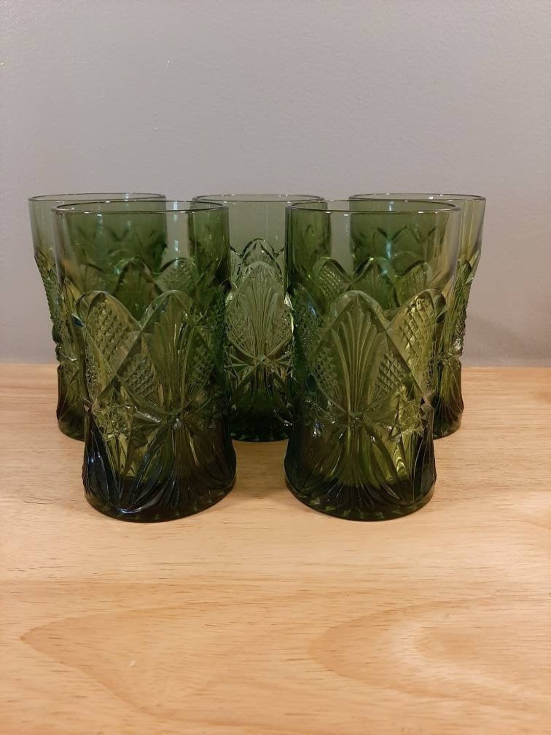 Vintage Green Glass Tumblers - Etsy