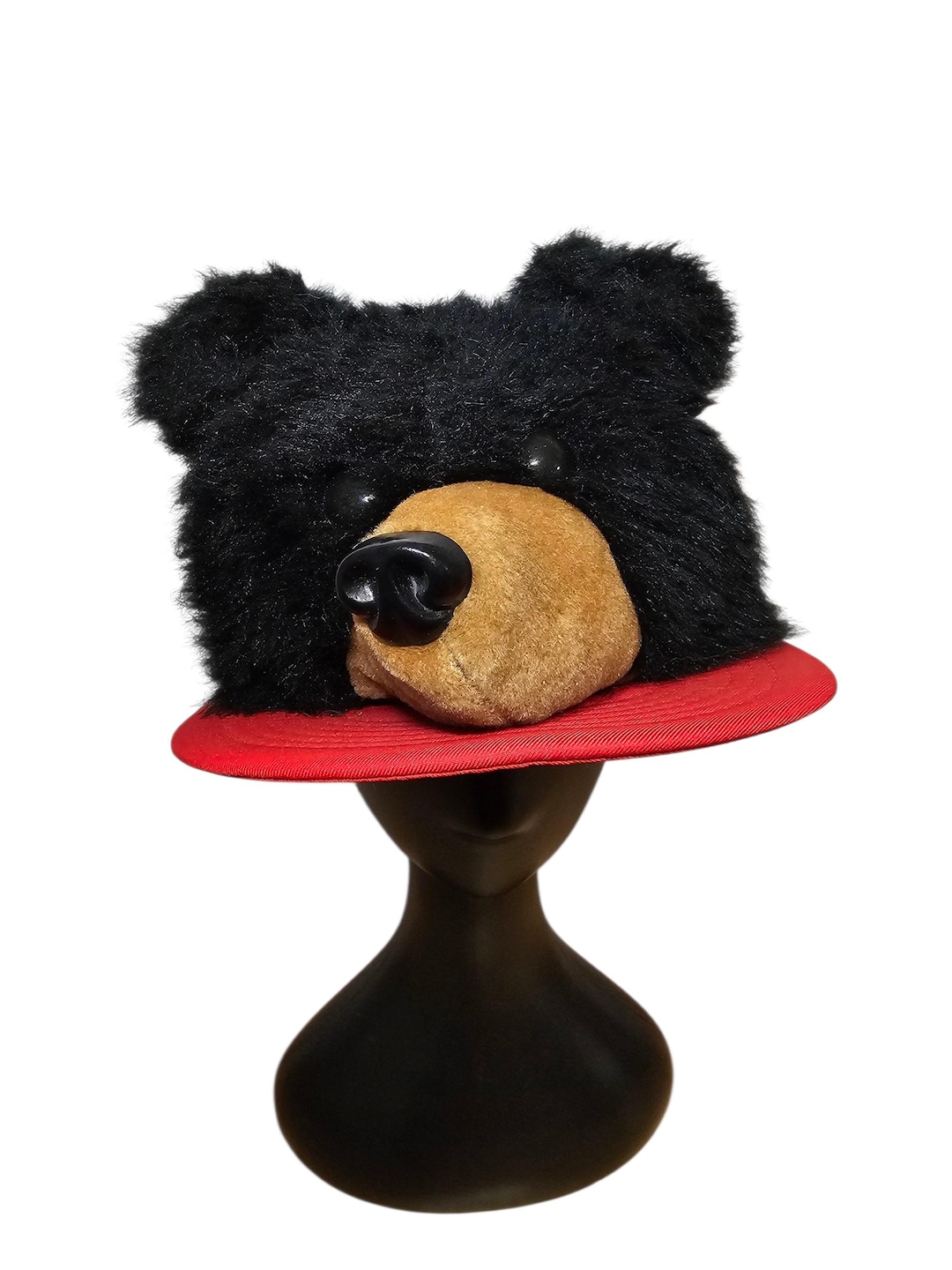 Vintage 80's Wilkinson 3D Black Bear Plush Red Mesh Trucker Snapback ...