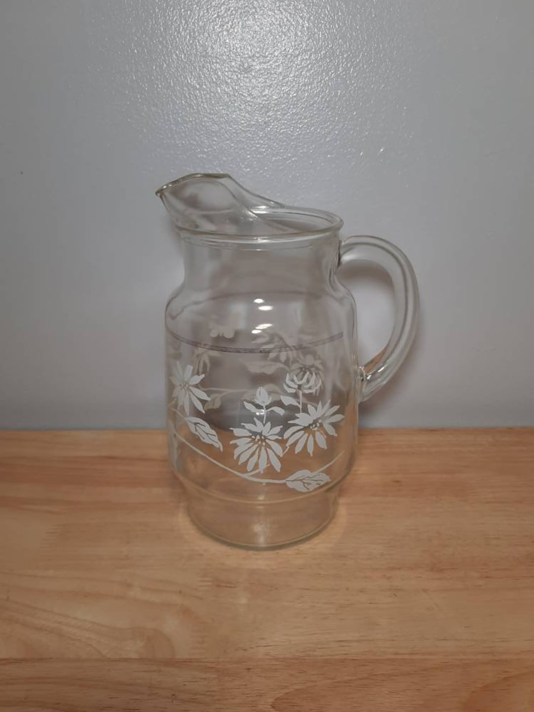 Vintage Glass Floral Drink Pitcher - Etsy