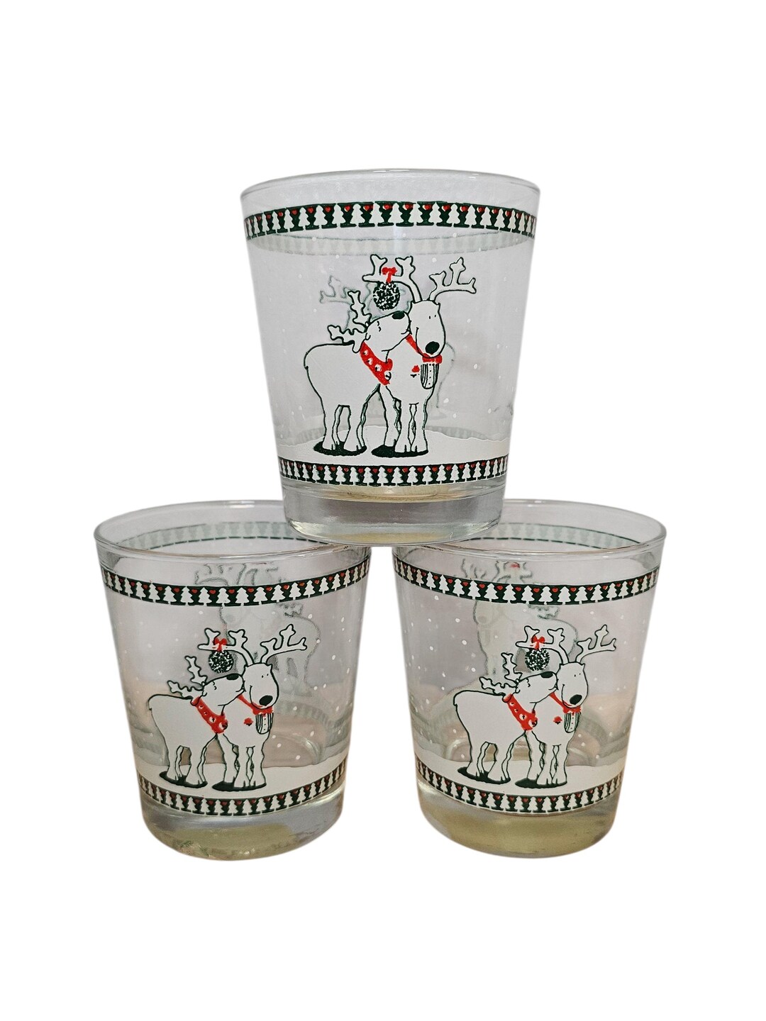 Vintage Anchor Hocking Cathy Heck Kissing Reindeer Seasonal 4" Glass ...