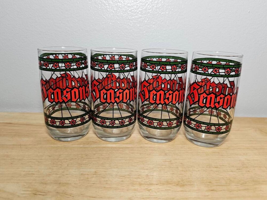 Vintage Season's Greetings Stained Glass Holiday Tumblers - Etsy