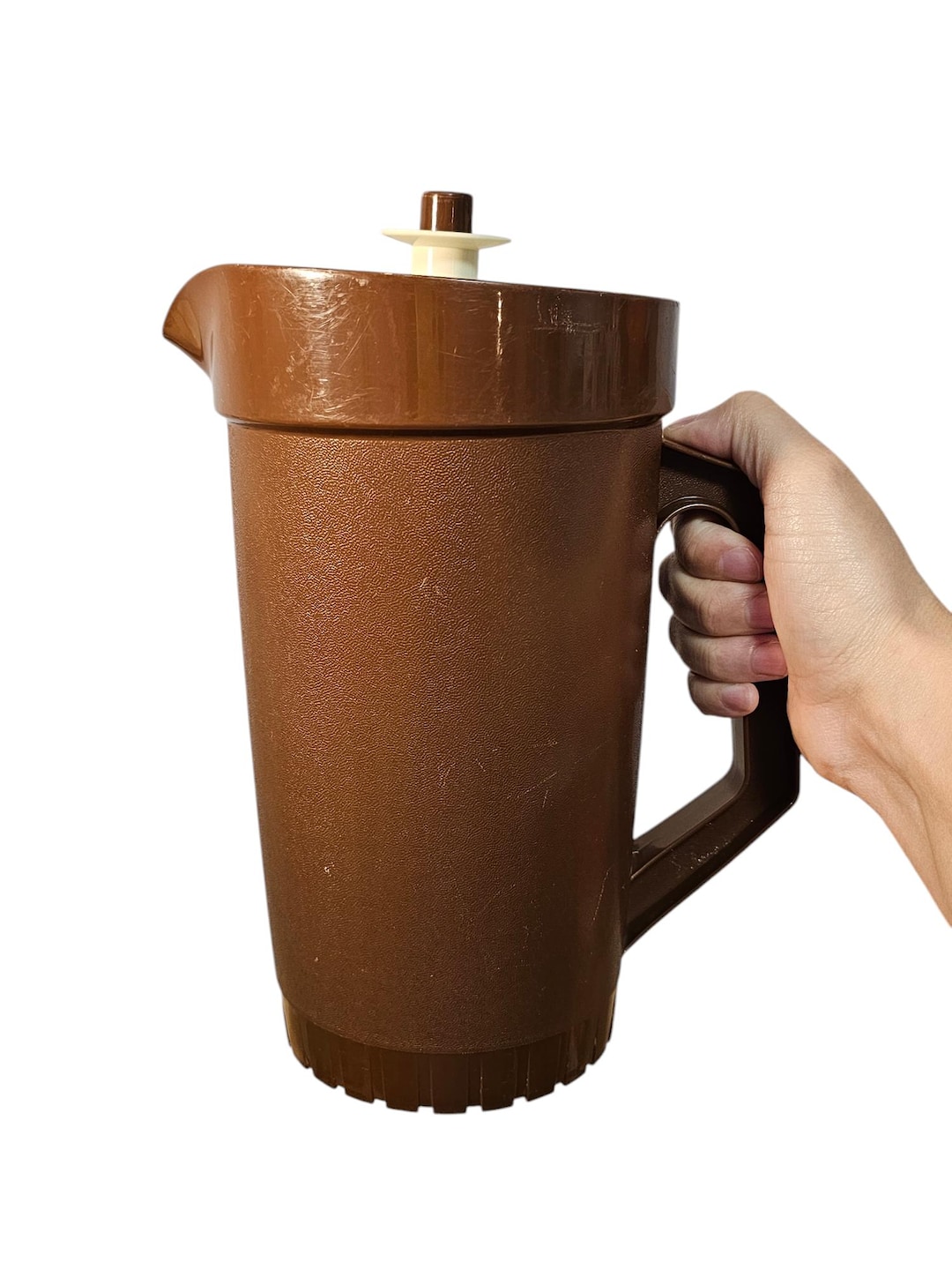 Vintage 70's Tupperware Brown Plastic 2QT Drink Pitcher With Push ...