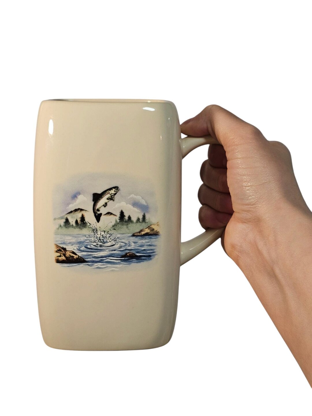 Vintage New Debco Wildlife Fish Nature Scene XL Square 6.5" Stoneware ...