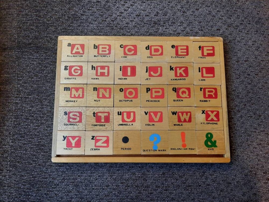Vintage ABC Alphabet Wooden Tiles With Tray - Etsy