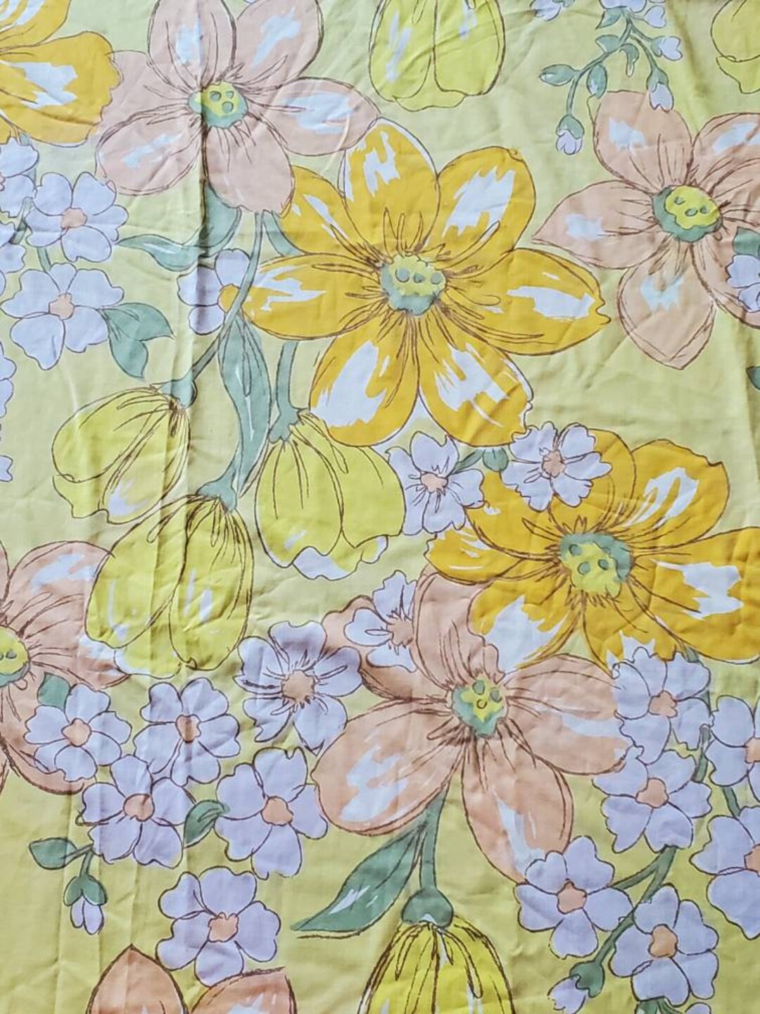 Vintage Yellow Floral Full Size Sheets - Etsy