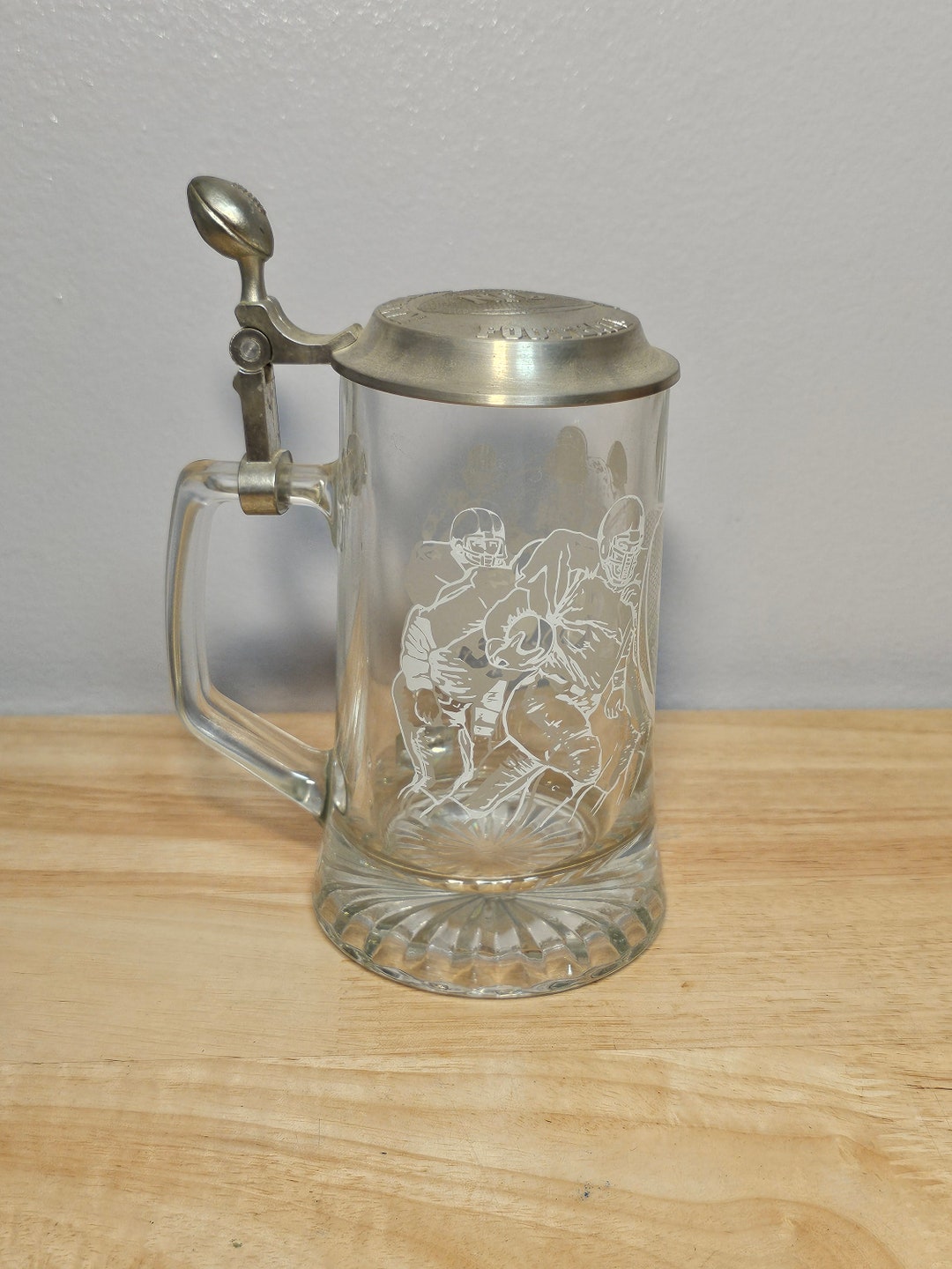 Vintage Avon 1998 NFL Etched Glass Beer Stein Tankard With Pewter Lid ...