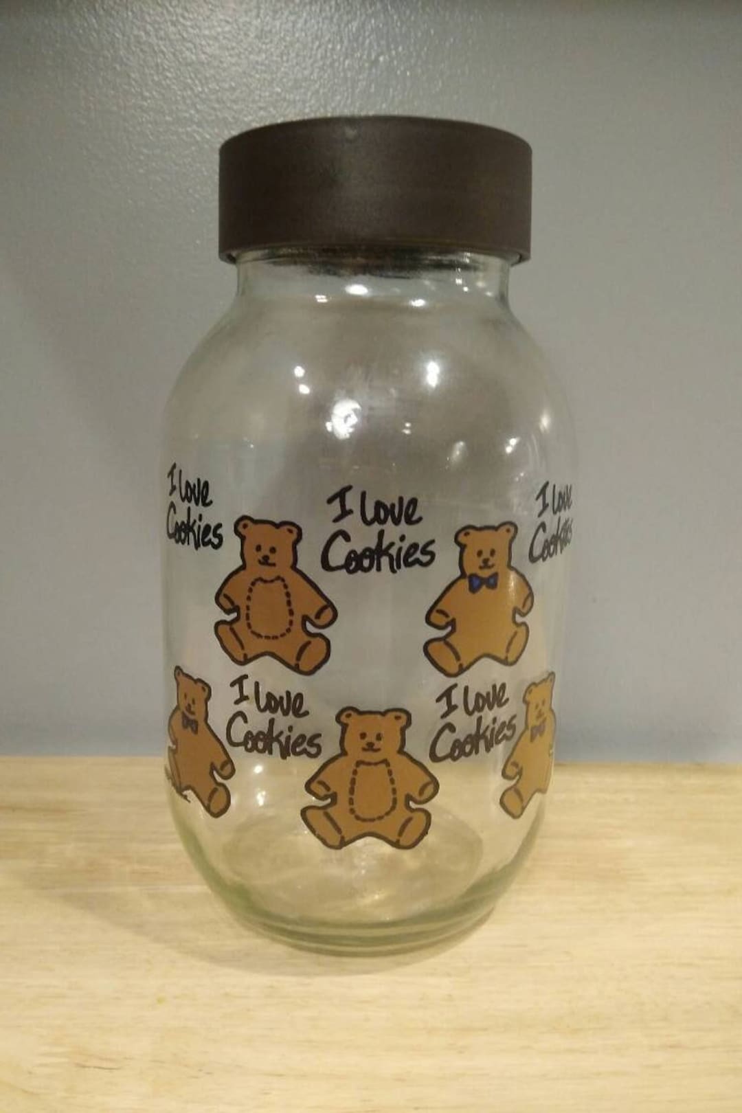 Vintage RARE 80's Carlton Glass Teddy Bears "i Love Cookies" 3L Cookie ...