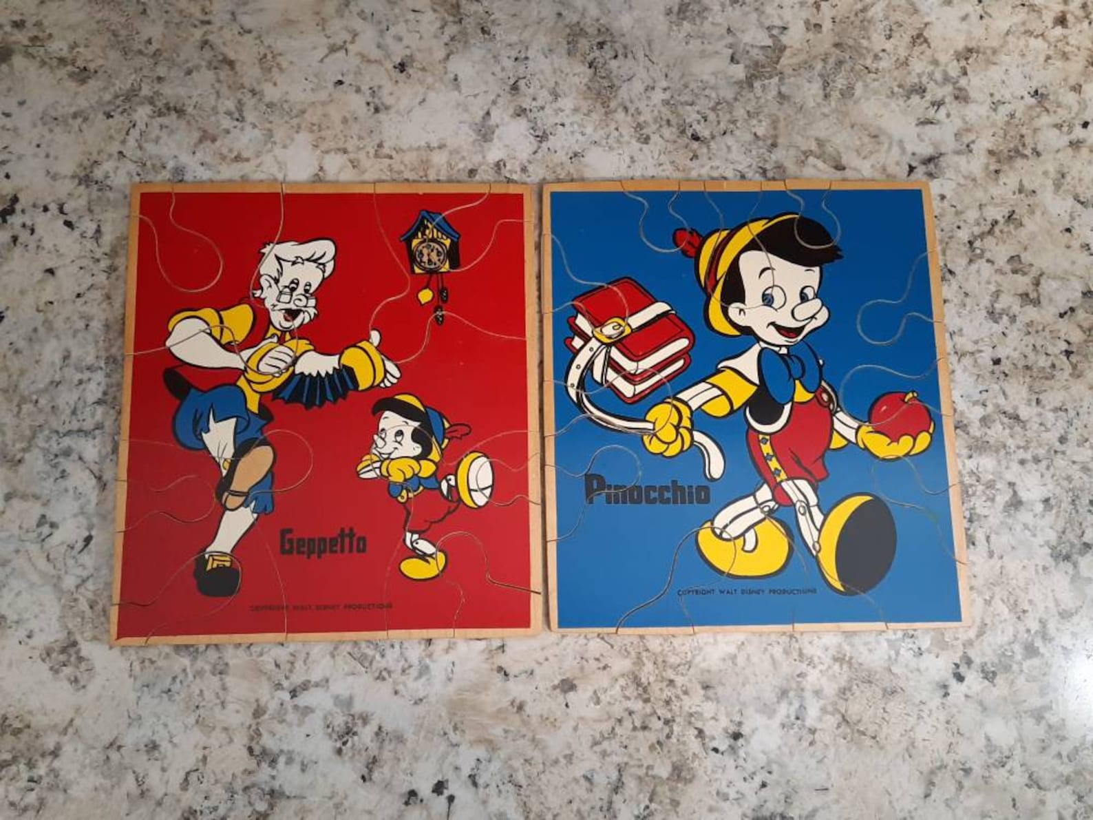 Vintage Walt Disney Pinocchio & Geppetto Wooden Puzzles - Etsy