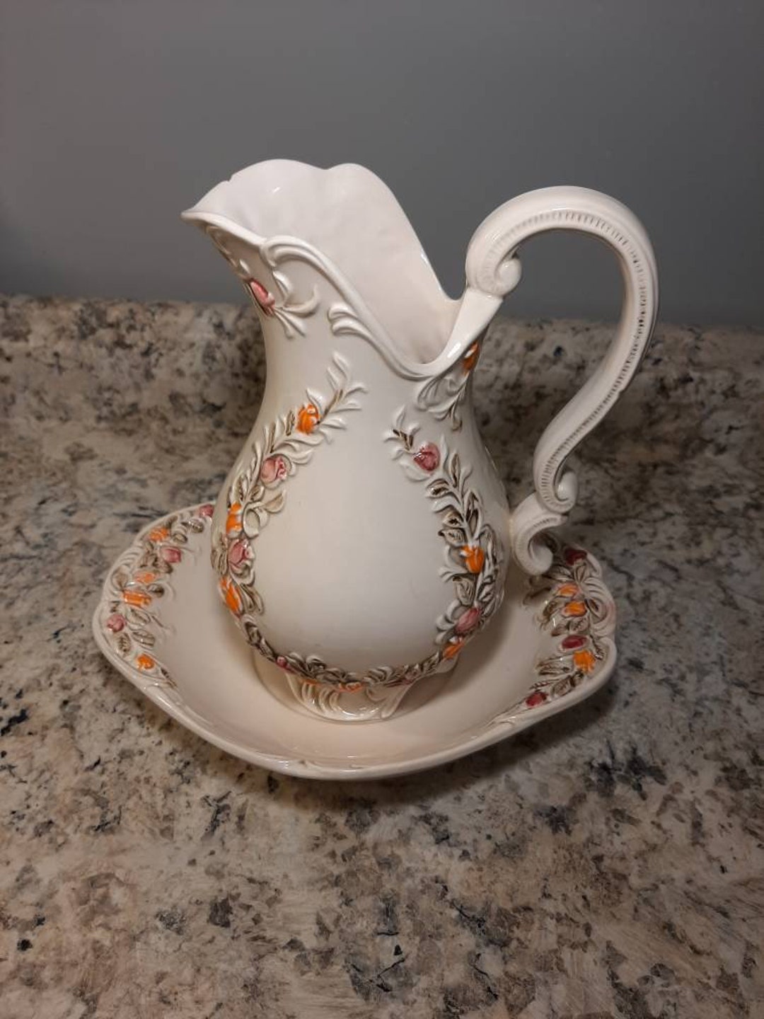 Vintage Enesco Pitcher Vase With Basin Bowl - Etsy