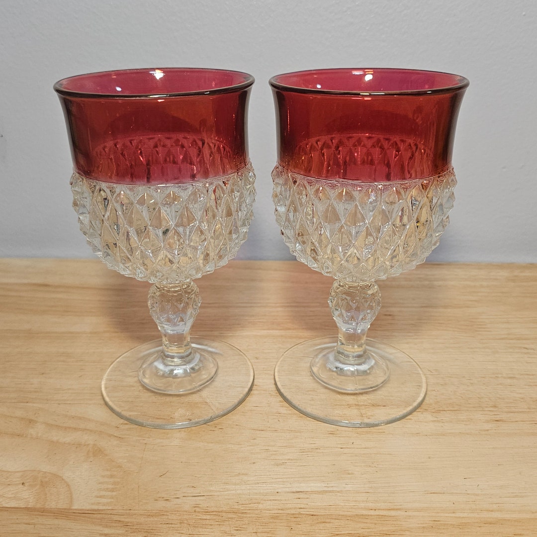 Vintage Indiana Glass Diamond Point Ruby Band 6oz Glass Drinking ...