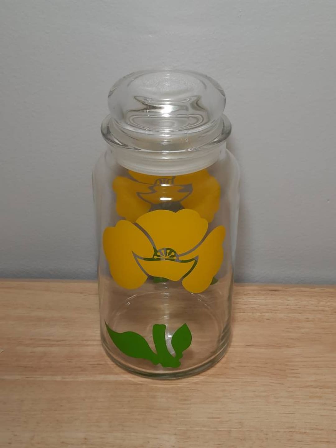 Vintage Yellow Floral Glass Jar - Etsy