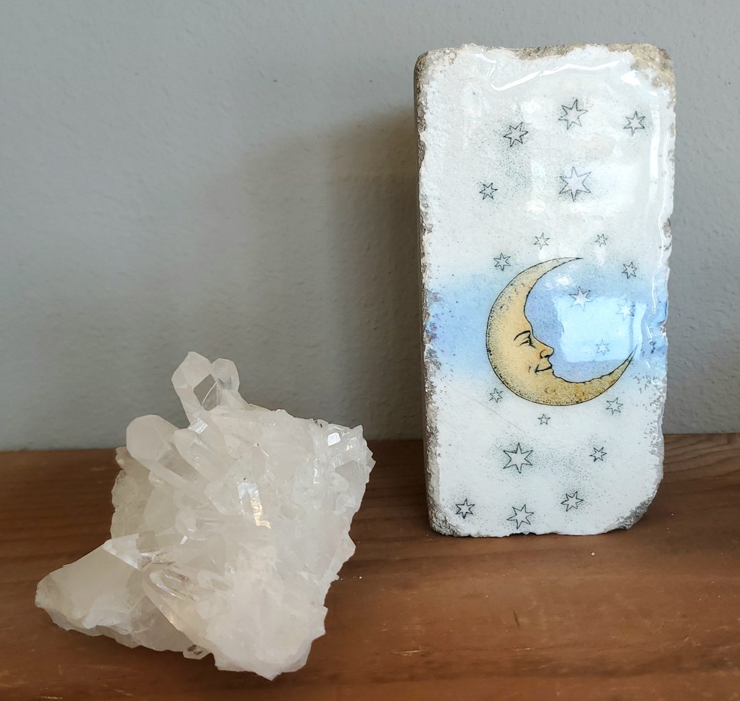 Moon Brick, Moon and Stars Brick, Painted Brick, Garden Brick ...