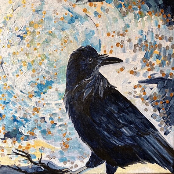 Raven Crow Art Painting Acrylic Original Signed Art - Etsy