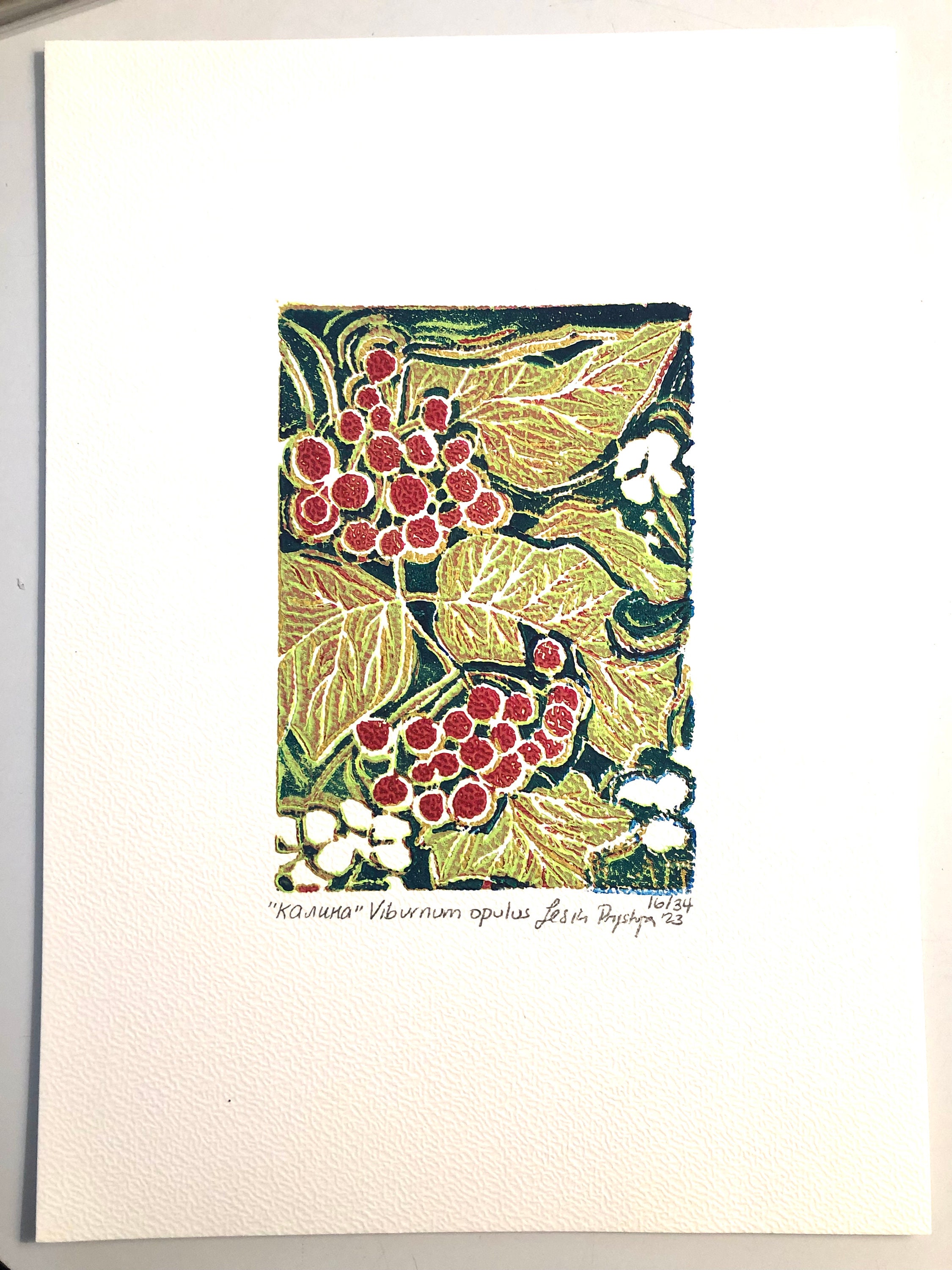 Ukrainian Art Original Linocut Print of Kalyna, Guelder Rose, Original ...