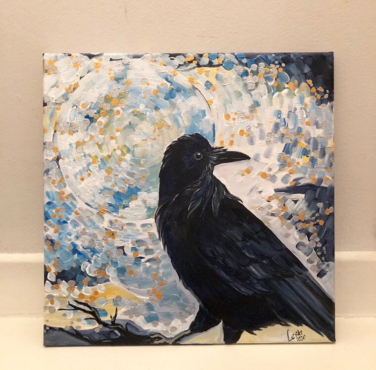 Rabe Krähe Kunst Malerei Acryl Original signierte Kunst | Etsy