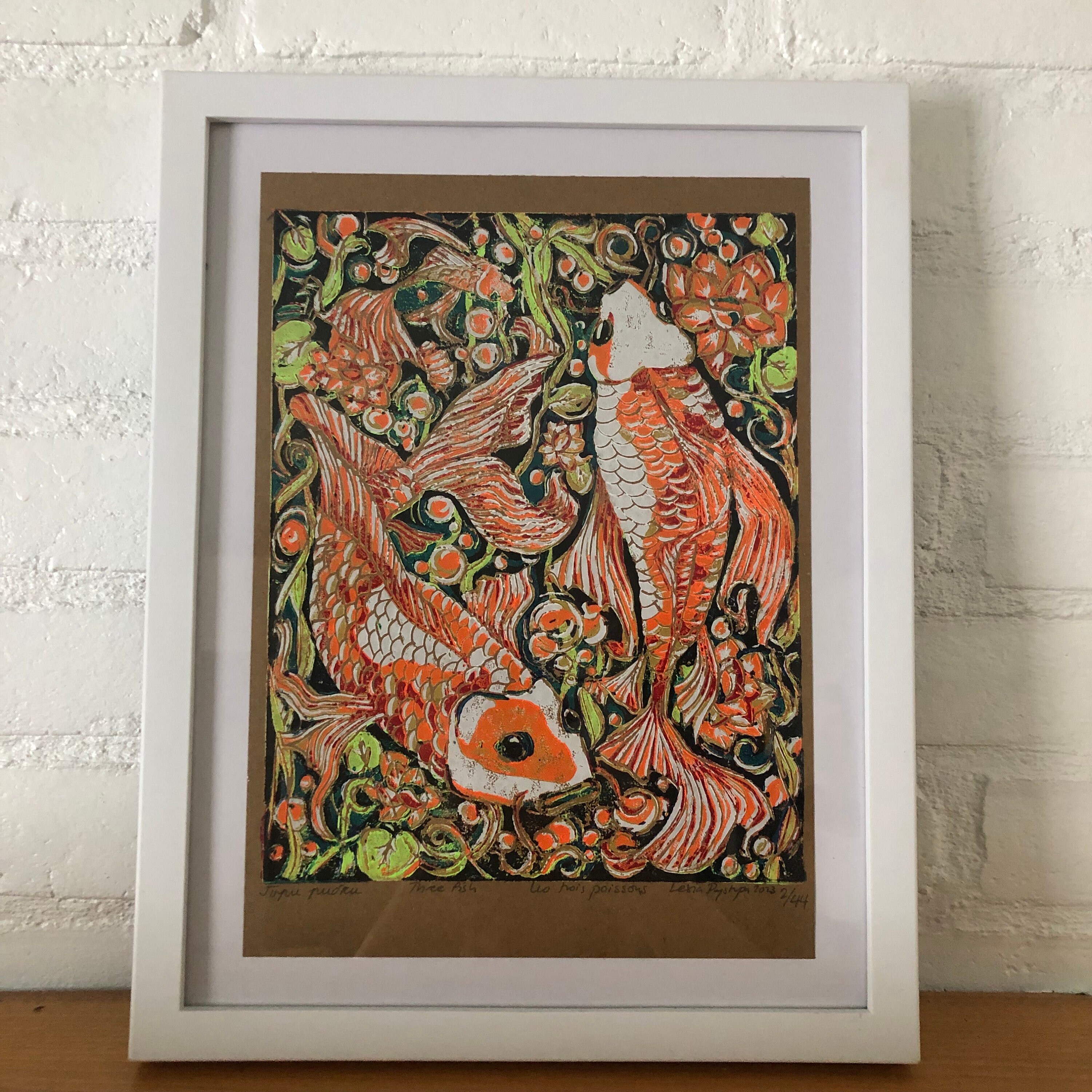 Award Winning Linocut : "three Fish" Original Linocut Print of Koi Fish ...