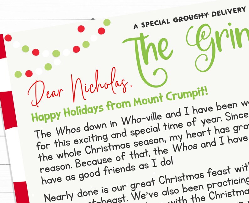 EDITABLE Letter From Grinch, Official Letter From Grinch, Grinch Letter ...