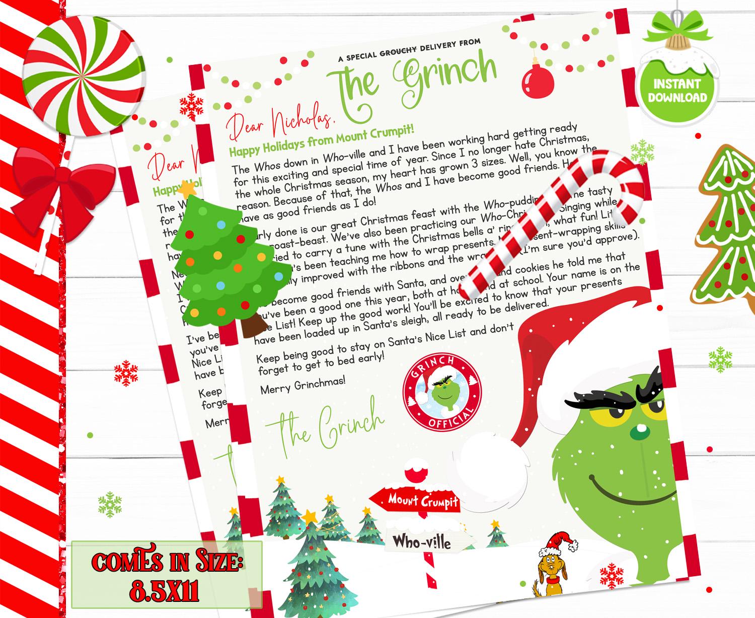 EDITABLE Letter From Grinch, Official Letter From Grinch, Grinch Letter ...