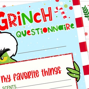 Grinch Printable, Secret Grinch Questionnaire, Gift Exchange, Christmas ...
