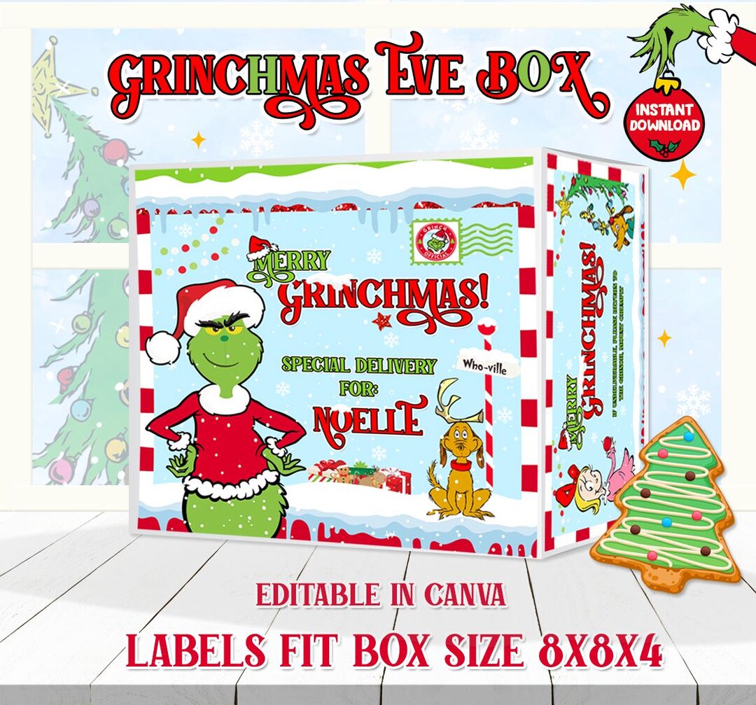 EDITABLE Grinchmas Eve Label, Grinchmas Eve Label, Grinchmas Eve Box ...