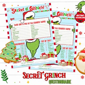 Secret Grinch Questionnaire, Grinch Printable, Gift Exchange, Secret ...