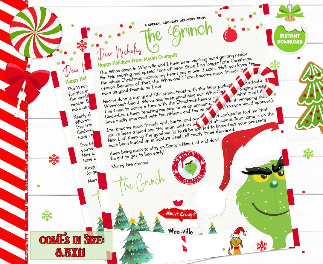 EDITABLE Letter From Grinch, Official Letter From Grinch, Grinch Letter ...