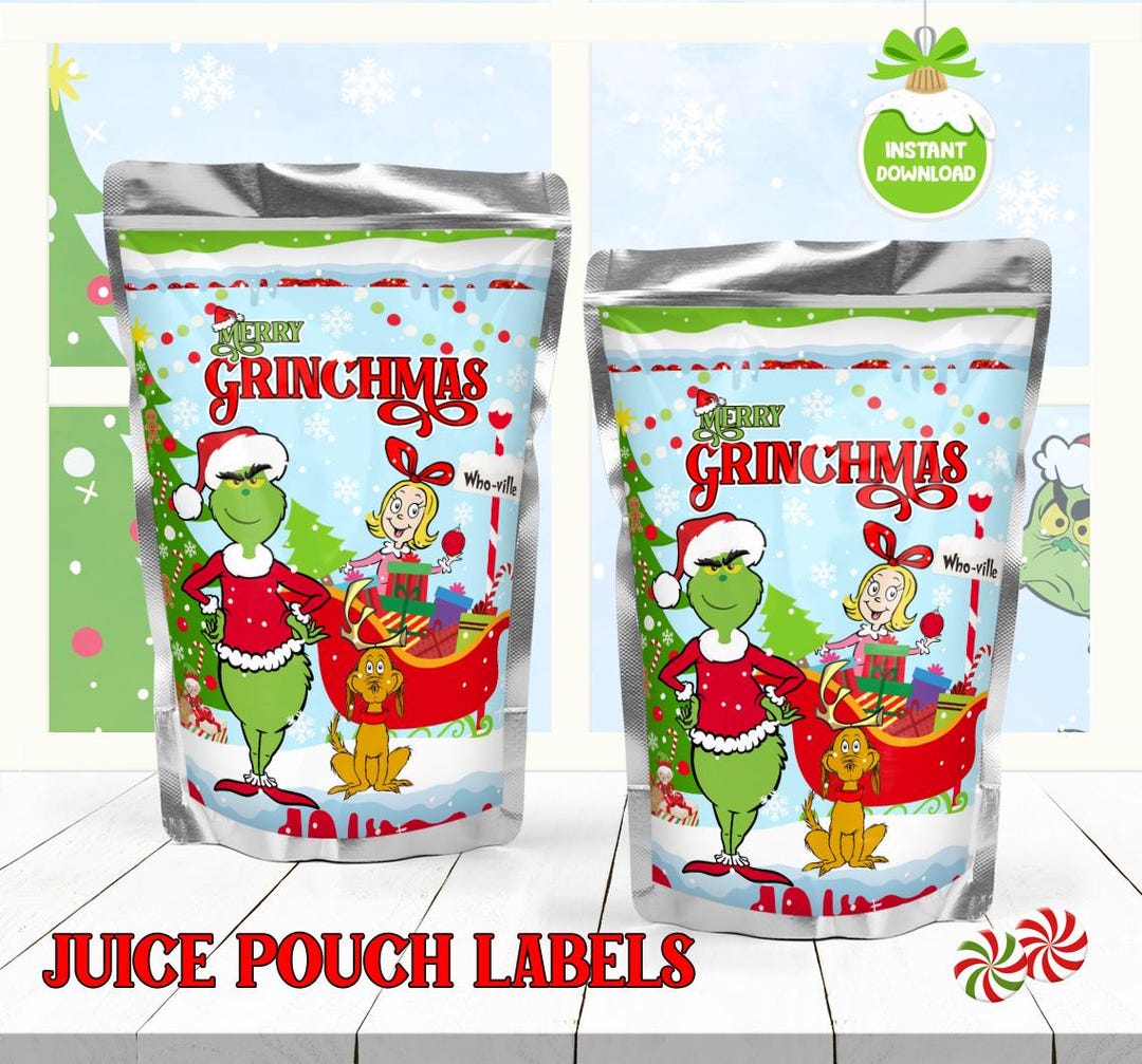 Grinch Juice Pouch Labels, Grinchmas Party, Grinchmas Juice, Grinch ...