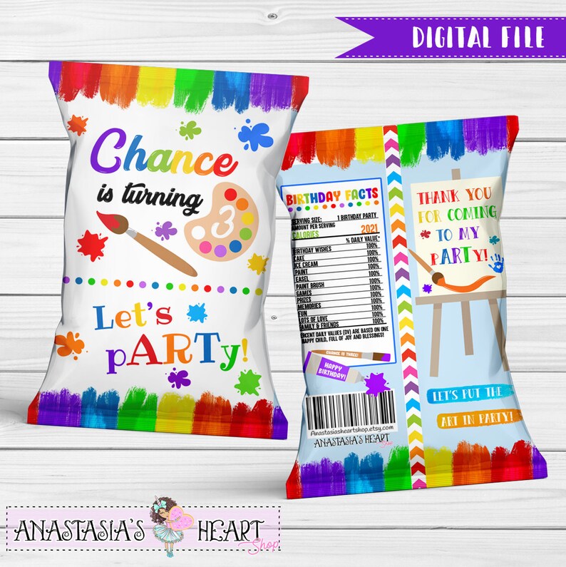 DIGITAL FILES Paint Party Chip Bags, Art Party Chip Bags, Paint ...