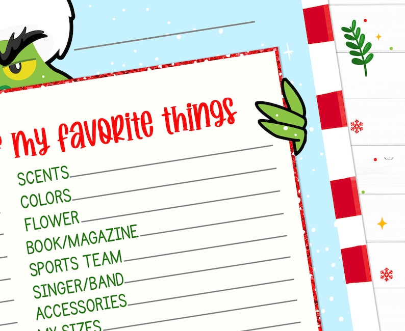 Secret Grinch Questionnaire, Grinch Printable, Gift Exchange, Secret ...