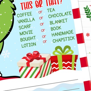 Secret Grinch Questionnaire, Grinch Printable, Gift Exchange, Secret ...