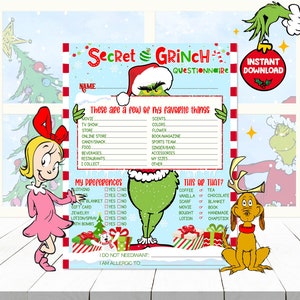 Grinch Printable, Secret Grinch Questionnaire, Gift Exchange, Christmas ...