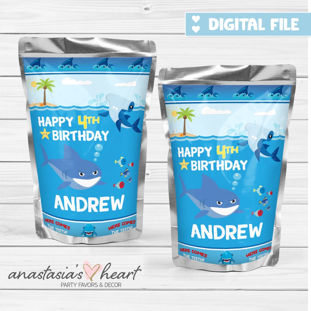 DIGITAL FILES Sharks Juice Pouch Labels, Sharks Birthday, Sharks Juice ...