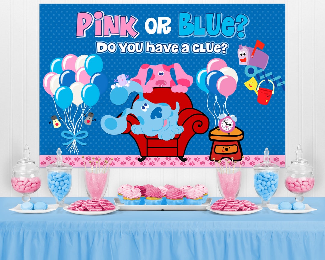GENDER REVEAL Blue's Clues Backdrop Banner - Blue & Magenta Gender ...