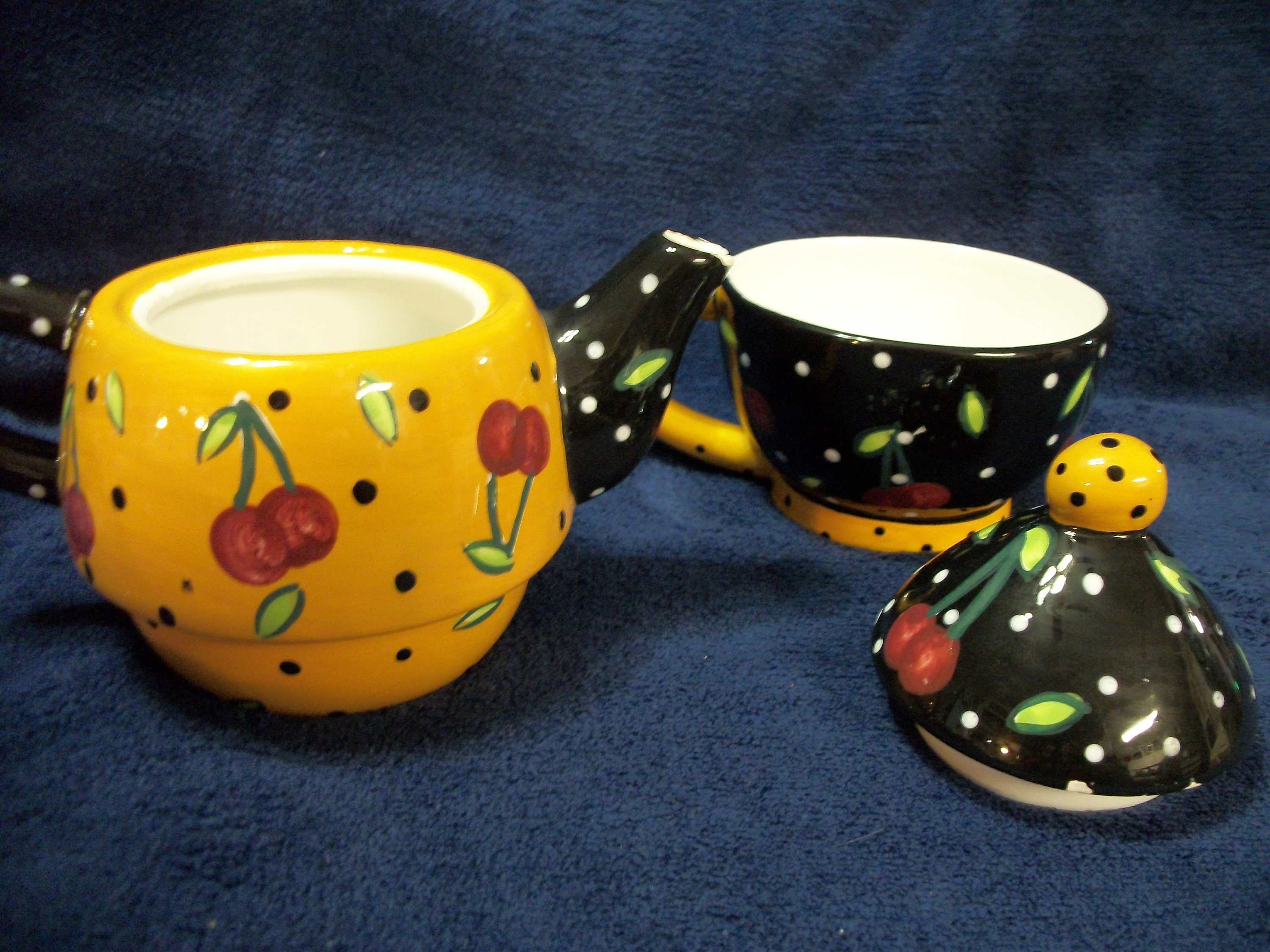 Bella Casa Ganz Tea Pot With Lid for One Polka Dot and Cherries Decor ...