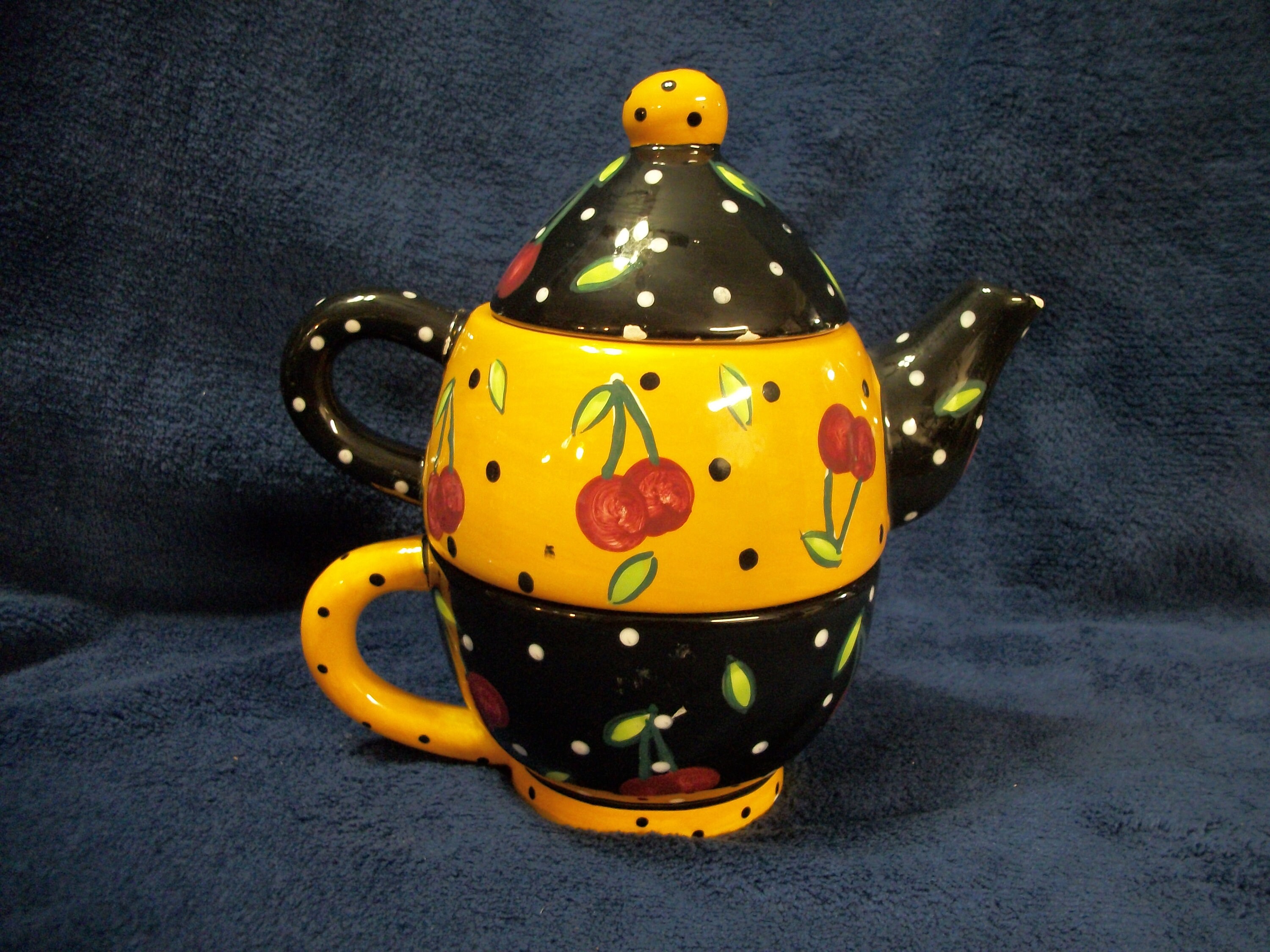 Bella Casa Ganz Tea Pot With Lid for One Polka Dot and Cherries Decor ...