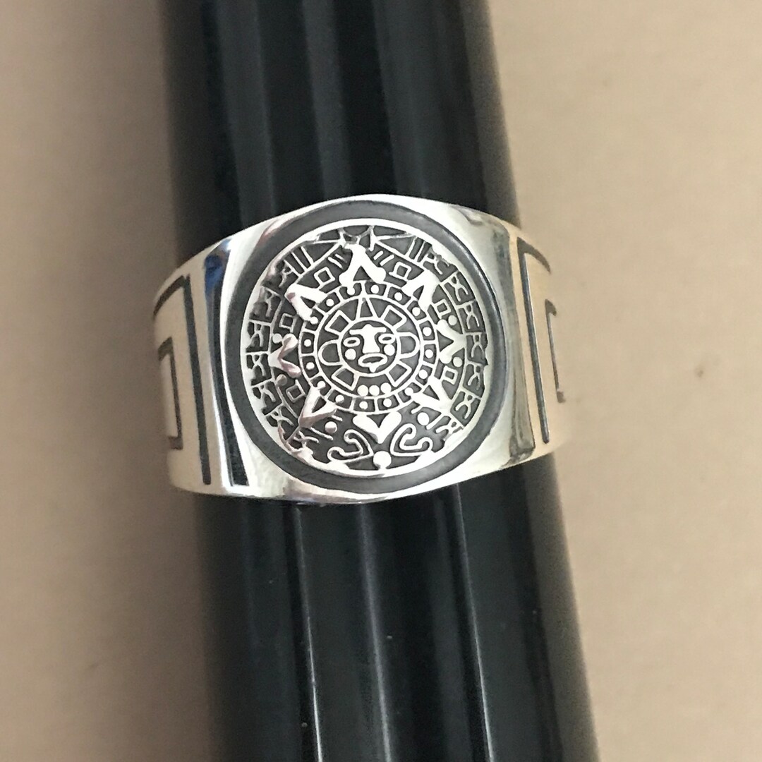 Mexican 925 Silver Etched Mexican Design Solid Oxidized Shiny AZTEC ...