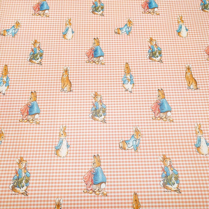 Vintage Wallpaper Peter Rabbit Beatrix Potter Gingham Pink Blue Nursery ...