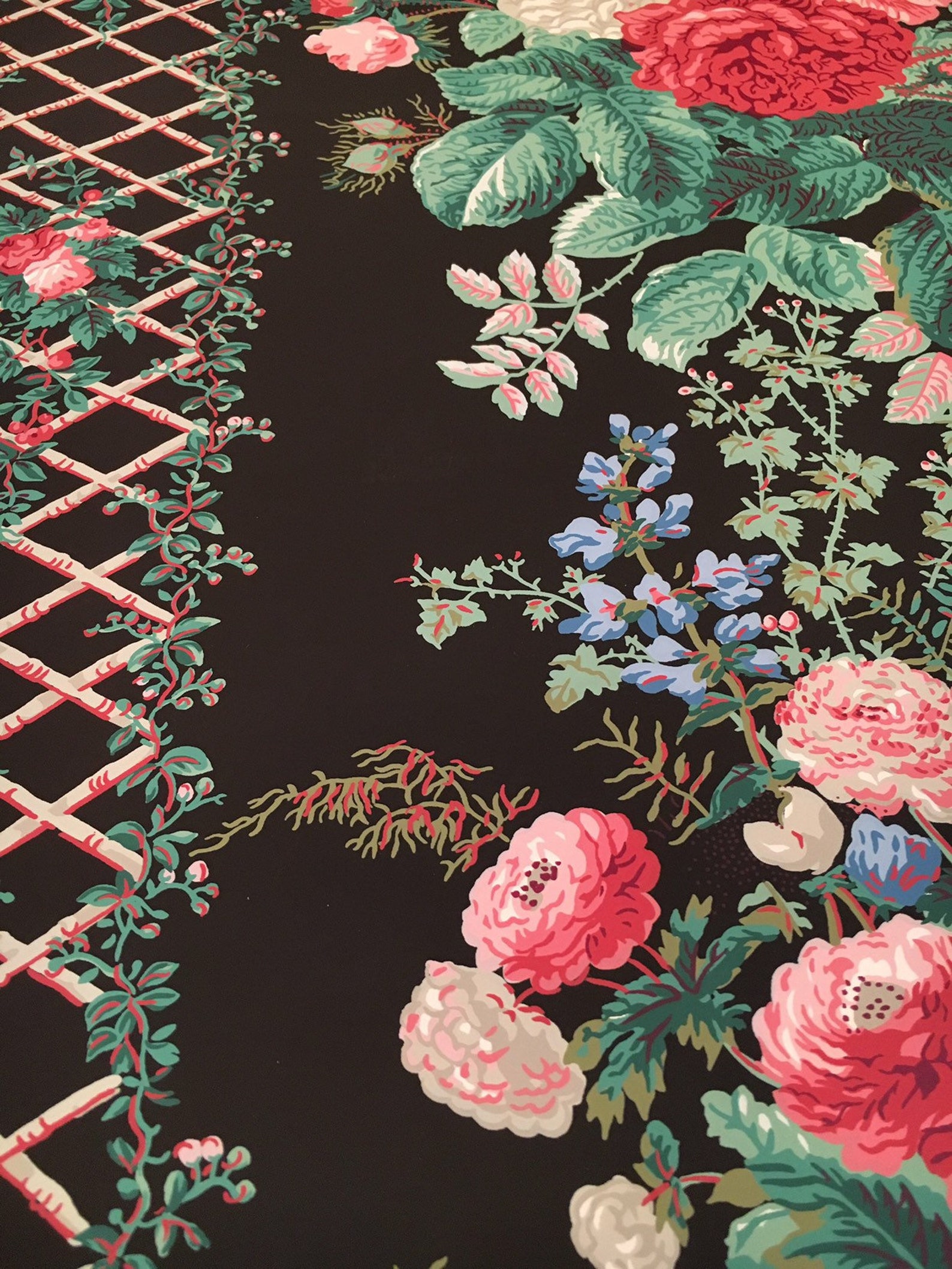 Vintage Wallpaper Black Floral Roses and Lilies Clarence House - Etsy