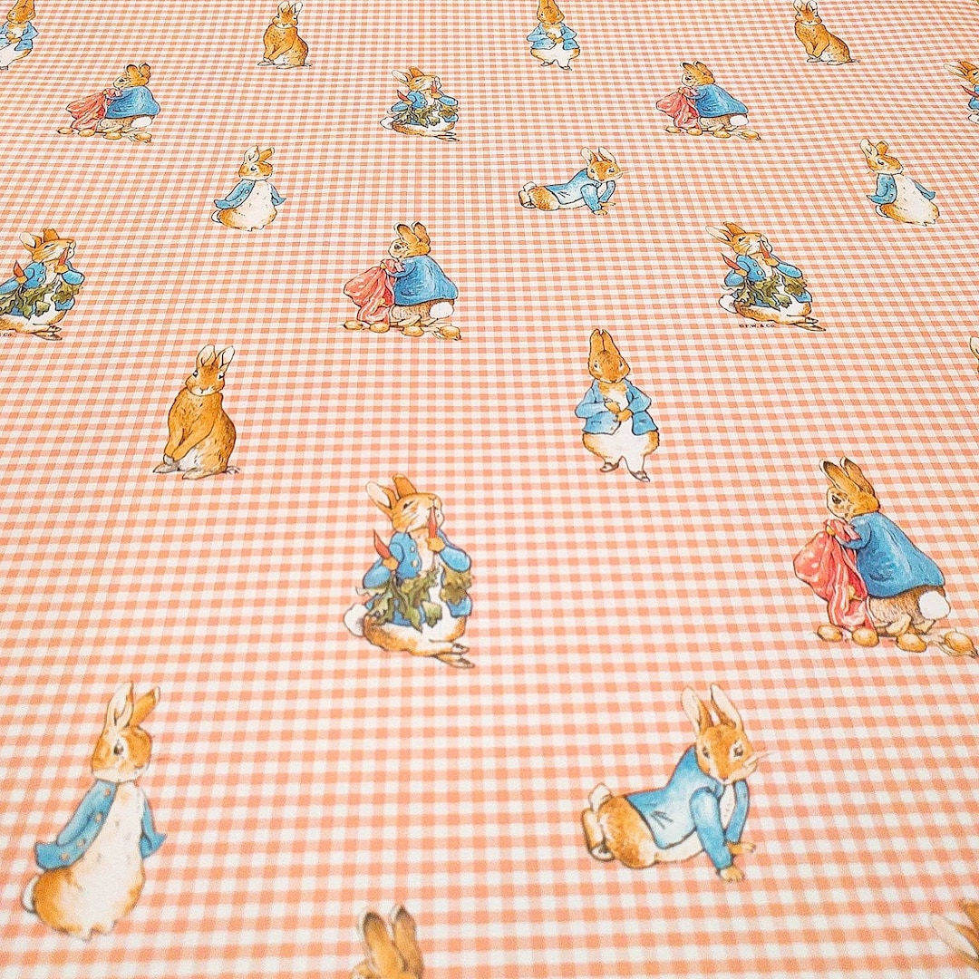 Vintage Wallpaper Peter Rabbit Beatrix Potter Gingham Pink Blue Nursery ...