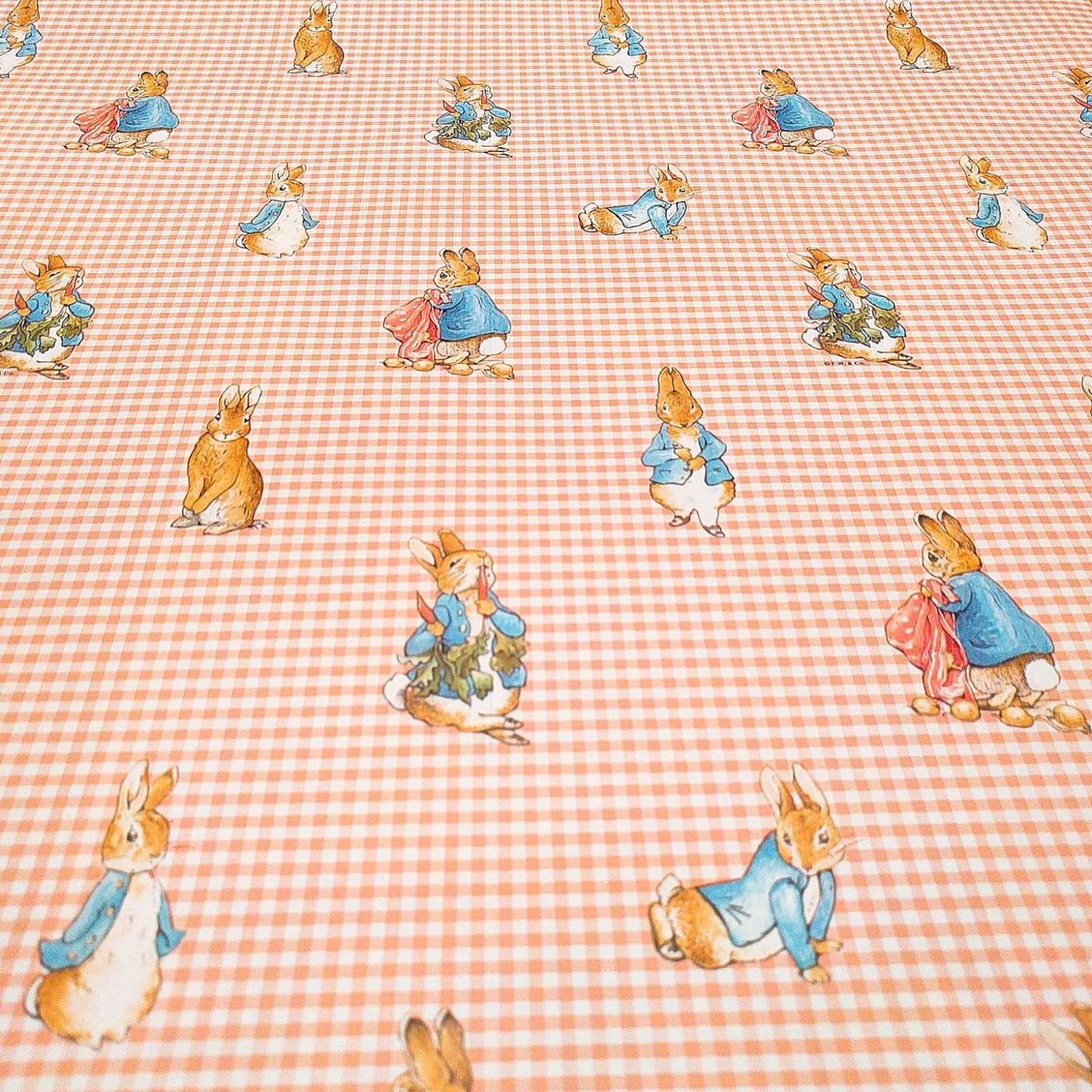 Vintage Wallpaper Peter Rabbit Beatrix Potter Gingham Pink Blue Nursery ...