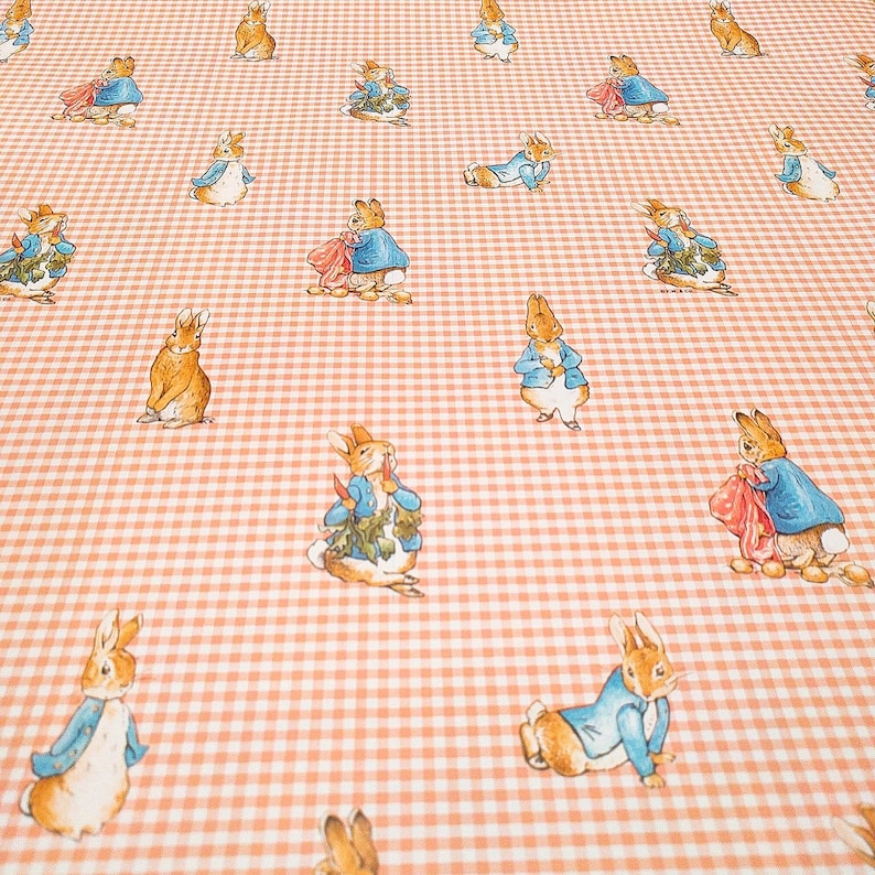 Vintage Wallpaper Peter Rabbit Beatrix Potter Gingham Pink Blue Nursery ...