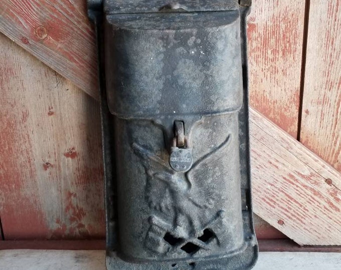 Antique Mailbox Black Cast Iron Eagle Two Flags Retro U.S. Postal Mail ...