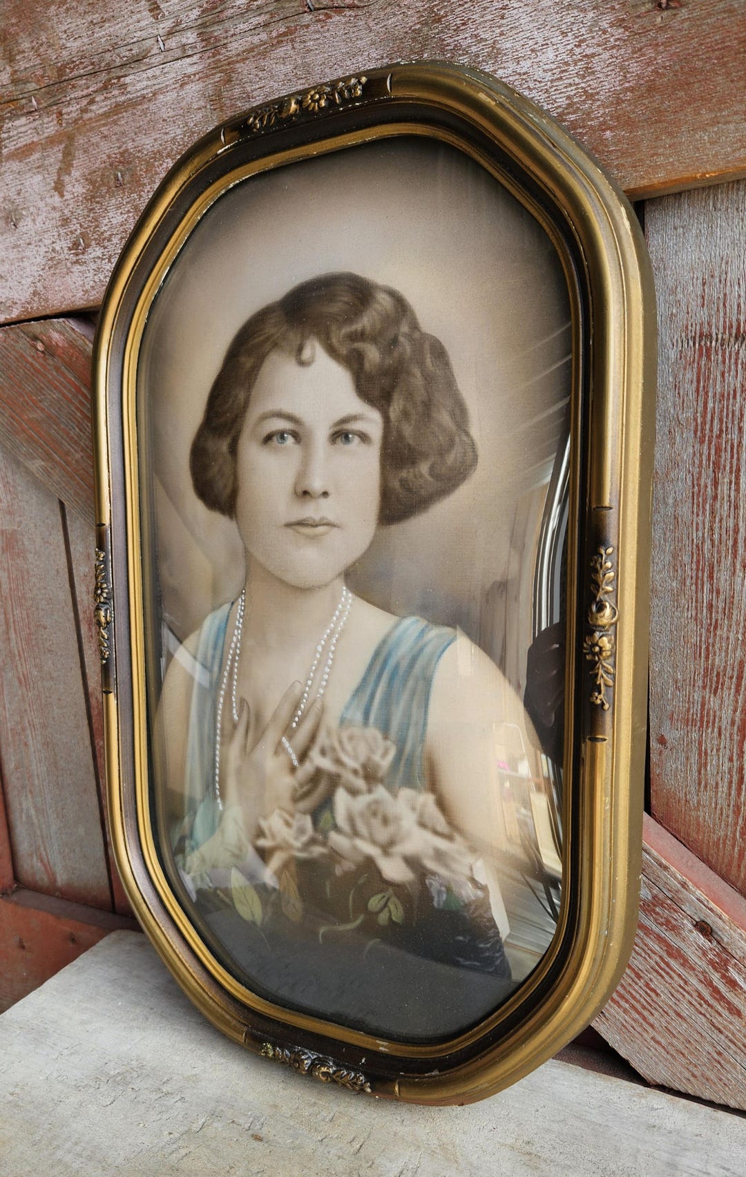 1920s Flapper Girl Convex Bubble Glass Hand Colored Photograph Antique ...