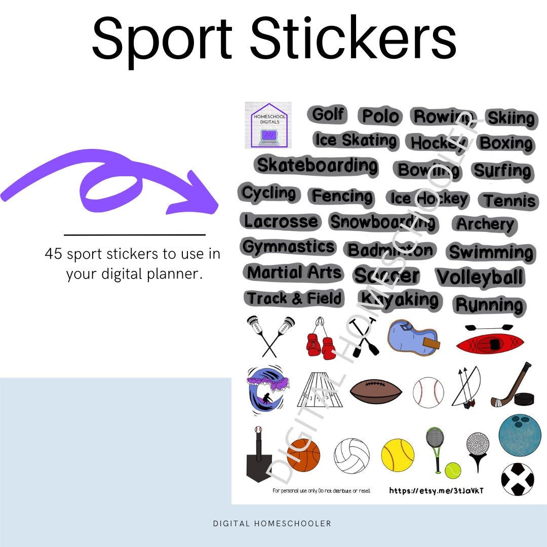 Digital Hand Drawn Sport Stickers Goodnotes Stickers Youth Sports ...