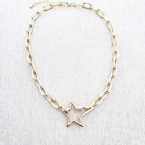 Gold Star Lock Necklace Paperclip Layering Chain Choker - Etsy