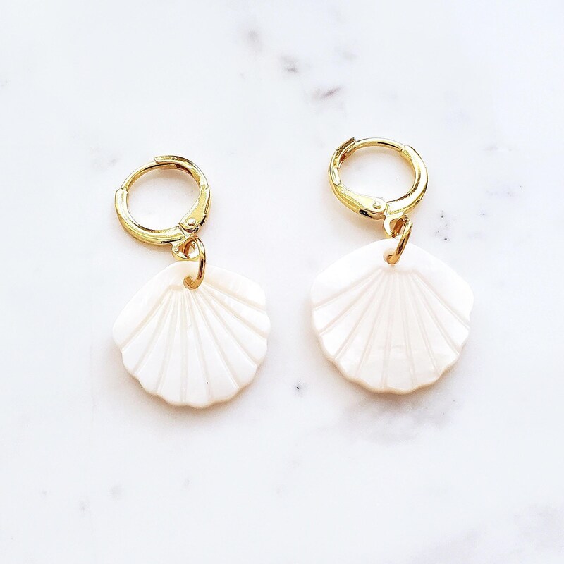 White Shell Earrings - Etsy