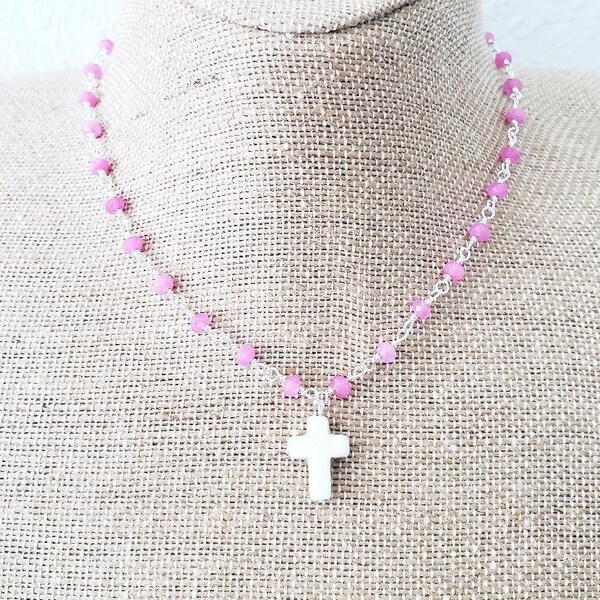 Pink Cross Necklace - Etsy