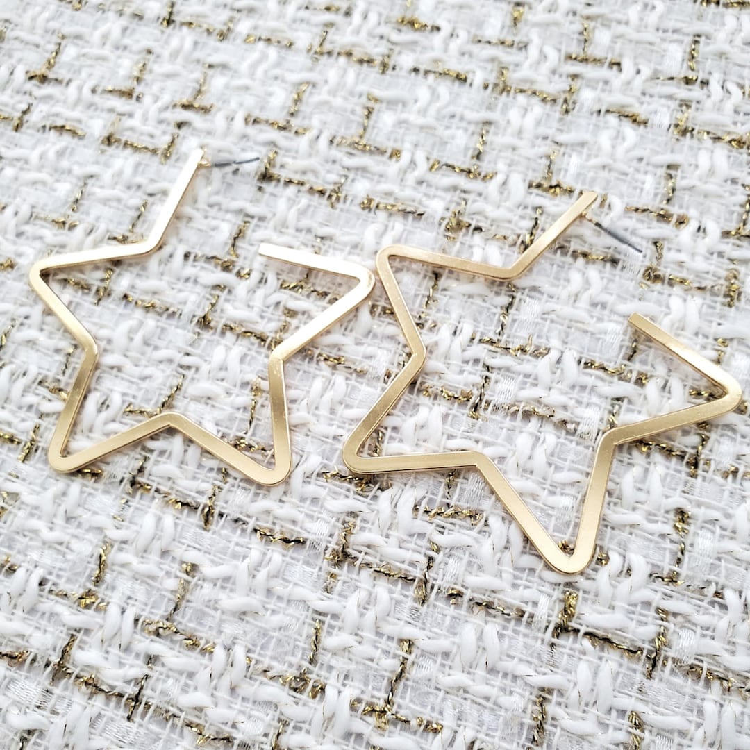 Star Shape Gold Wire Hoop Earrings Hoops Trendy Stainless Steel - Etsy