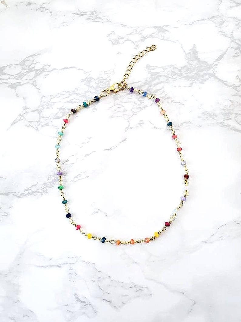 Rainbow Beads Multi Color Gold Chain Choker Necklace Trendy - Etsy
