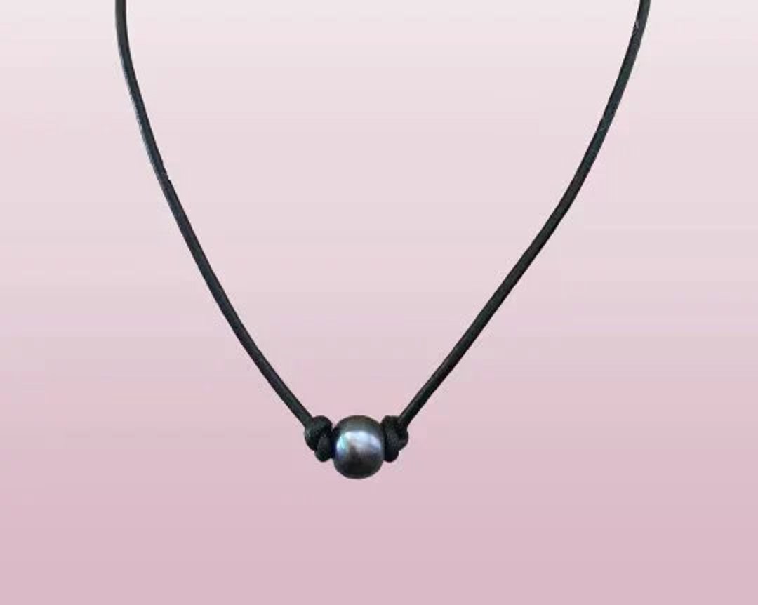 Black Pearl Leather Necklace Choker Knotted Handmade Vsco Girl - Etsy